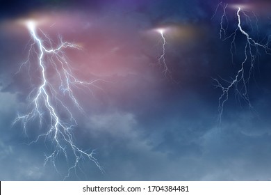 Powerful Lightning Strikes Colorful Thunder Sky Stock Photo (Edit Now ...