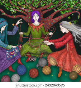 Norse Mythologys Three Norns Weaving Tapestry AI-generated image ...