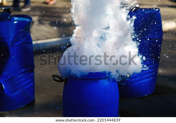 Liquid Nitrogen Exploded Plastic Barrel Splashes Stock Photo 2201444839 ...