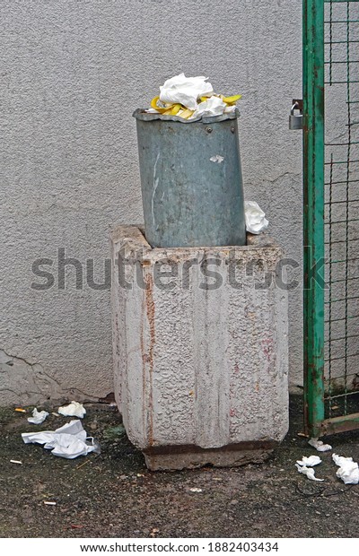 Litter Bin Problem Overload Trash Stock Photo (Edit Now) 1882403434