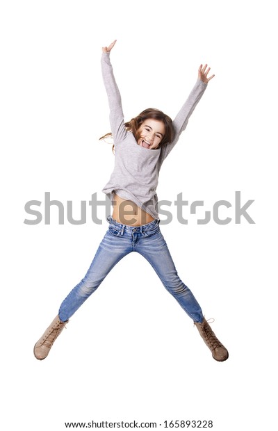 Little Girl Jumping Over White Background Stock Photo (Edit Now) 165893228 Little Girl Jumping Over White Background Stock Photo (Edit Now) 165893228