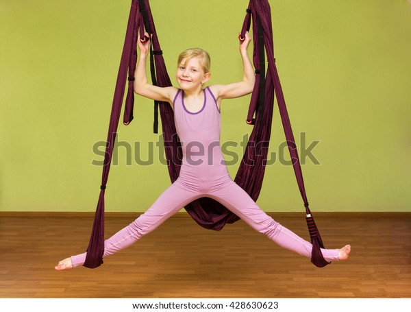 Little Girl Making Aerial Yoga Exercises Stock Photo 428630623 ... Little Girl Making Aerial Yoga Exercises Stock Photo 428630623 ...