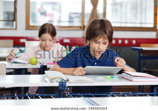 Little School Boy Using Digital Tablet Stock Photo 148484264 | Shutterstock
