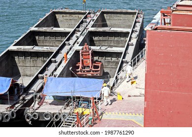 Loading Bulk Cargo Limestone Barges Into Stock Photo 1987761290 ...
