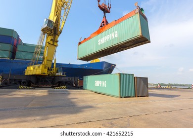 Loading Containers Box Cargo Freight Ship Stock Photo 421652215 ...