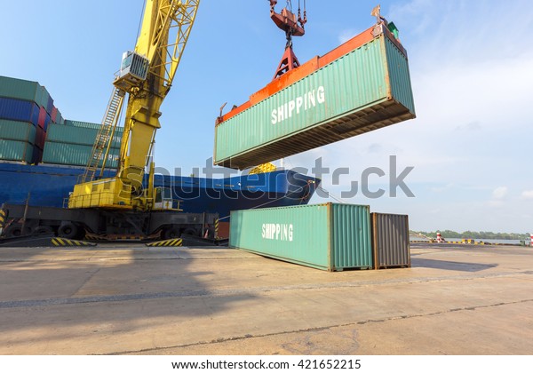 Loading Containers Box Cargo Freight Ship Stock Photo 421652215 ...