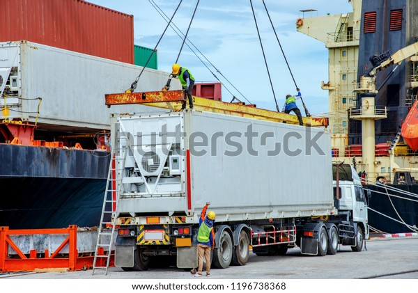 the loading and discharging operation container ship vessel in port ...