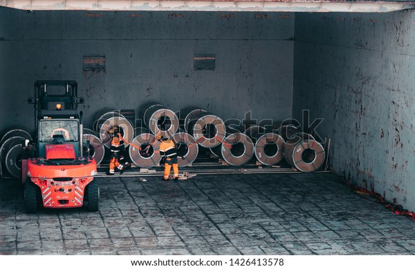 Loading Unloading Process Steel Coils Cargo Stock Photo 1426413578 ...
