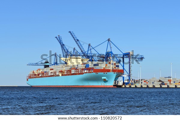 Loading Unloading Ship Container Terminal Stock Photo 110820572 ...