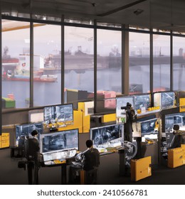 Logistics Cargo Command Center Window Dock — изображение, созданное ИИ ...