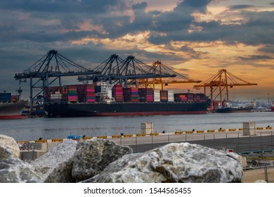 Logistics Container Loading By Large Barges Stock Photo 1544565455 ...