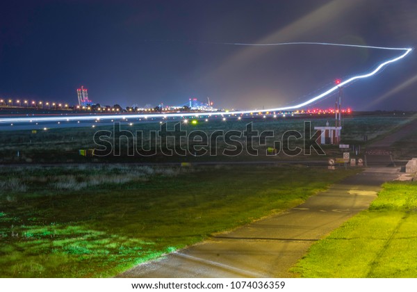 Long Exposure Flight Path Plane Landing Stock Photo 1074036359 ...