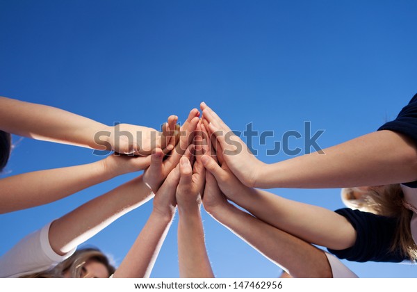 Low Angle View Hands Together Against Stock Photo (Edit Now) 147462956
