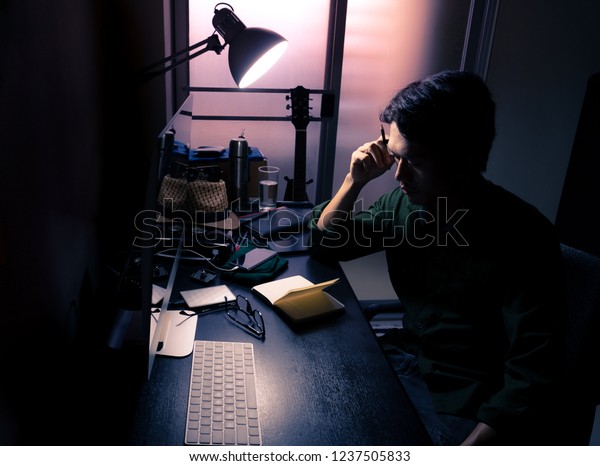 Low Light View Dark Room Man Stock Photo (Edit Now) 1237505833