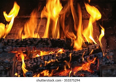 Macro Texture Flame Burning Logs Fireplace Stock Photo 353375294 ...
