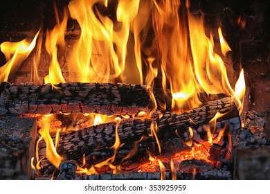 Macro Texture Flame Burning Logs Fireplace Stock Photo 353925959 ...