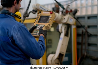 Industry 40 Robot Concept Engineers Using Stock Photo (Edit Now) 1007328472