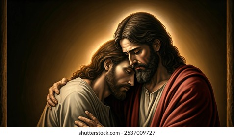 Biblical Image Jesus Embracing Sad Person AI-generated image 2539922887 ...