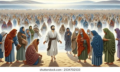 yapay zeka üretimi Jesus Walks Jerusalem His Disciples Crowd görseli ...