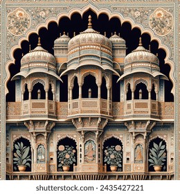 Multiple Jaipur Palace Arches Line Pastel AI-generated image 2435462755 ...