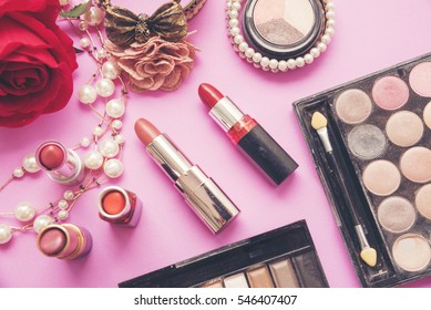 Makeup Compact Cosmetics Set Beautiful Woman Stock Photo 546407407 ...