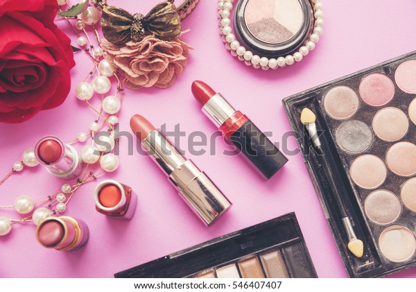 Makeup Compact Cosmetics Set Beautiful Woman Stock Photo 546407407 ...