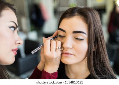 Makeup Process Face Beautiful Young Woman Stock Photo 1334813621 ...