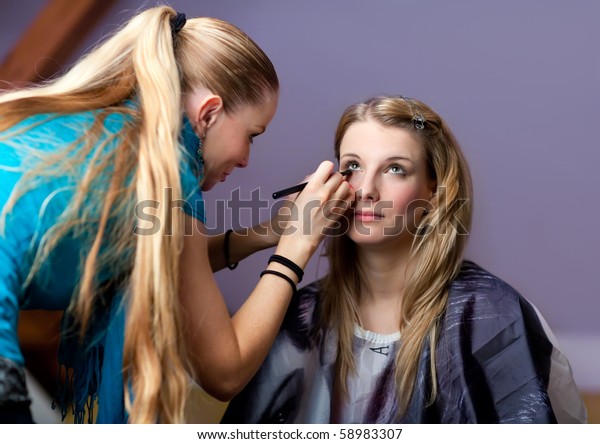 Makeup Session Two Young Beautiful Women Stock Photo 58983307 ...