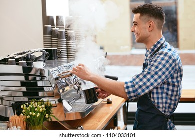 Making Coffee Barista Using Coffee Machine Stock Photo 1104033101 ...