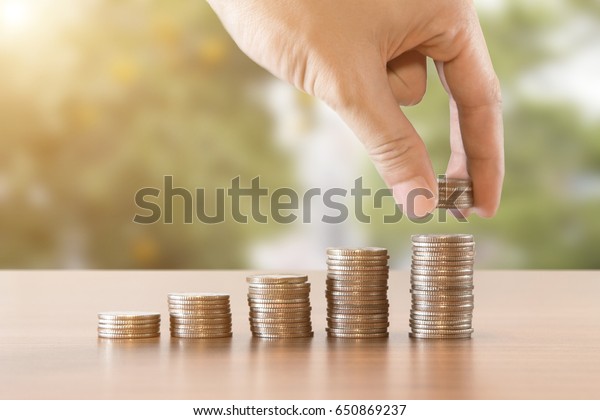 Males Hand Put Coin Stack On Stock Photo 650869237 | Shutterstock