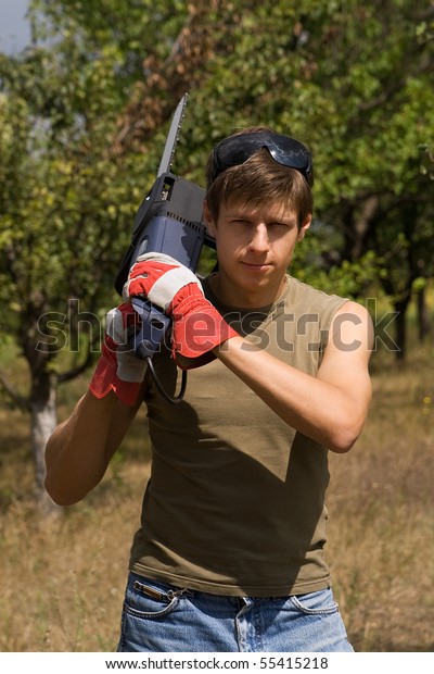Man Chainsaw Stock Photo 55415218 | Shutterstock