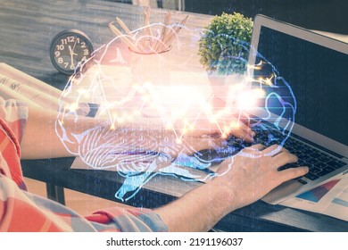 Man Computer Background Brain Theme Hologram Stock Photo 2191196037 ...