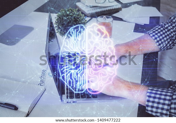 Man Computer Background Brain Theme Hologram Stock Photo 1409477222 ...