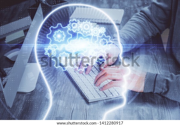 Man Computer Background Brain Theme Hologram Stock Photo 1412280917 ...