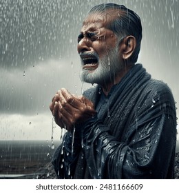 Man On His Knees Rain Screaming AI-generated image 2350519245 ...