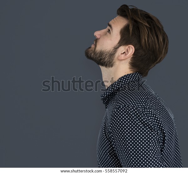 Man Curious Thinking Look Side View Stock Photo (Edit Now) 558557092