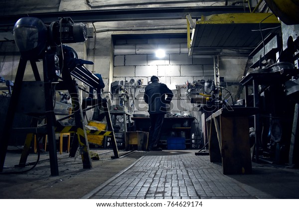 Man Dark Workshop Working Stock Photo 764629174 | Shutterstock