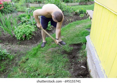 Man Digging Shovel On Plot Stock Photo (Edit Now) 695155741