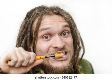Man Dreadlocks Beard Mustache Brushes Her Stock Photo 540512497 ...
