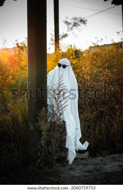 Man Dressed Ghost White Sheet Hiding Stock Photo 2060759753 | Shutterstock