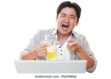Man Drinking Beer Using Pc Stock Photo 456058066 | Shutterstock