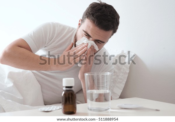 Man Feeling Cold Lying Bed Blowing Stock Photo 511888954 | Shutterstock