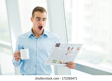 Man Getting Excited While Reading Paper Stock Photo 172583471 ...