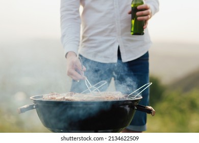 Man Grilling Meat While Drinking Beer Stock Photo 2134622509 | Shutterstock