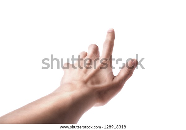 Man Hand Position Touching Screen Isolated Stock Photo 128918318 ...