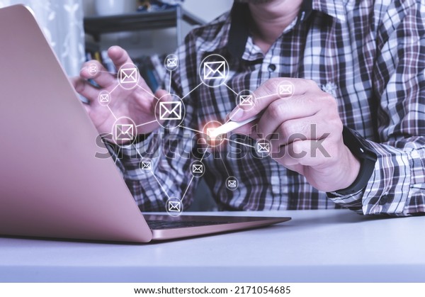 Man Hands Using Computer Keyboard Searching Stock Photo 2171054685 ...