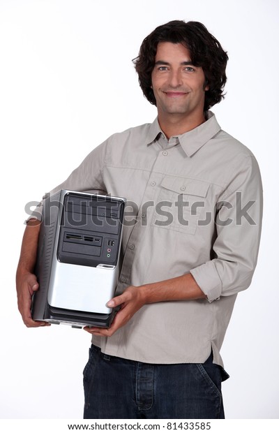 Man Holding Computer Tower Stock Photo 81433585 | Shutterstock