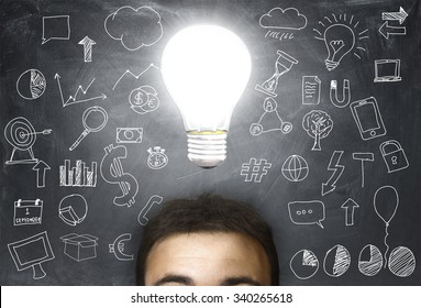 Man Light Bulb Over His Head Stock Photo (Edit Now) 340265618