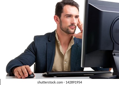 Man Looking Computer Screen Thinking About Stock Photo 142891945 ...
