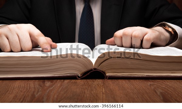 Man Looking Information Dictionary Close Stock Photo 396166114 ...